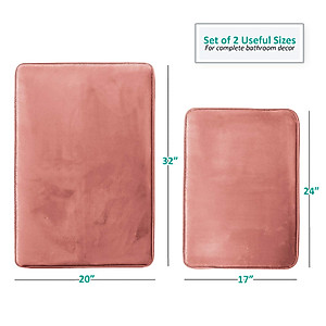 Clara Clark 2 Piece Bathroom Rugs Bath Mat Set, Velvet Memory Foam Bath Mats for Bathroom - Non-Slip, PVC Backing Bath Rugs, Washable Bathroom Rug Mats - Dries Quickly, Bathroom Rug Set - Misty Rose