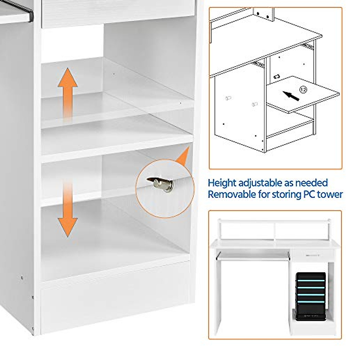 Yaheetech Home Office Wood Computer Desk with Keyboard Tray and Drawers, Students Writing Table with Storage Drawers & Hutch, Modern PC Laptop Desk, Multifunctional Workstation, White