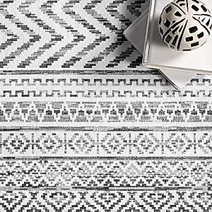 nuLOOM Kira Machine Washable Tribal Geometric Ultra Thin Area Rug, 4x6, Grey