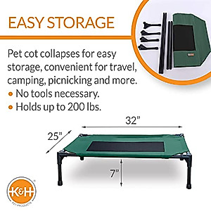 K&H PET PRODUCTS Elevated Cooling Outdoor Dog Bed Portable Raised Dog Cot Green/Black Medium 25 X 32 X 7 Inches