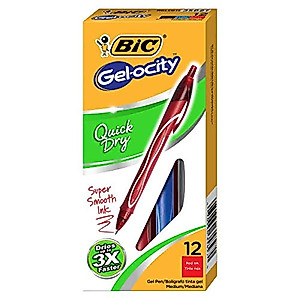 BIC® Gel-ocity Quick Dry Retractable Gel Pens, Medium Point, 0.7 mm, Black/Blue/Red Barrels, Black/Blue/Red Inks, Pack O