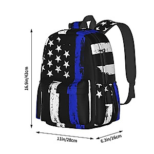 Unisex Backpack Multipurpose Rucksack Anti Theft Backpacks with Padded Straps Big Capacity Backpack American Thin Blue Line Flag Police Love Heart Black Fashion Backpack