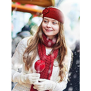 TecUnite 4 Pieces Chunky Knit Headbands Winter Braided Headband Ear Warmer Crochet Head Wraps for Women Girls (Color set 7)