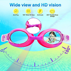 Juatellay Kids Swim Goggles with Cases, 2 Packs No Leaking Anti Fog Swimming Goggles 180° Clear View Kids Goggles for Boys Girls(Age 6-14)