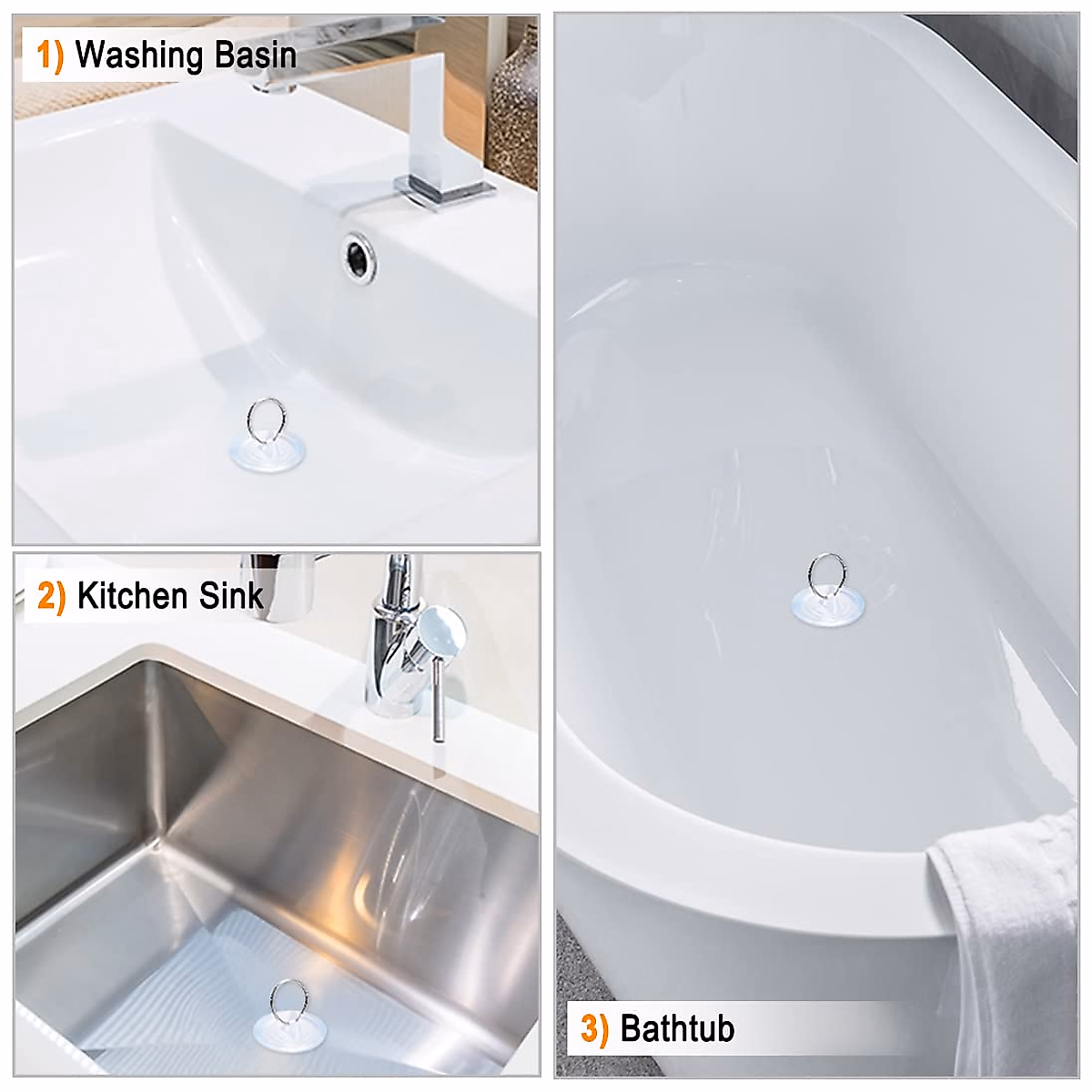 uxcell Rubber Sink Plug, Clear Drain Stopper Fit 2-1/8" to 2-3/16" Drain with Hanging Ring for Bathtub Kitchen and Bathroom