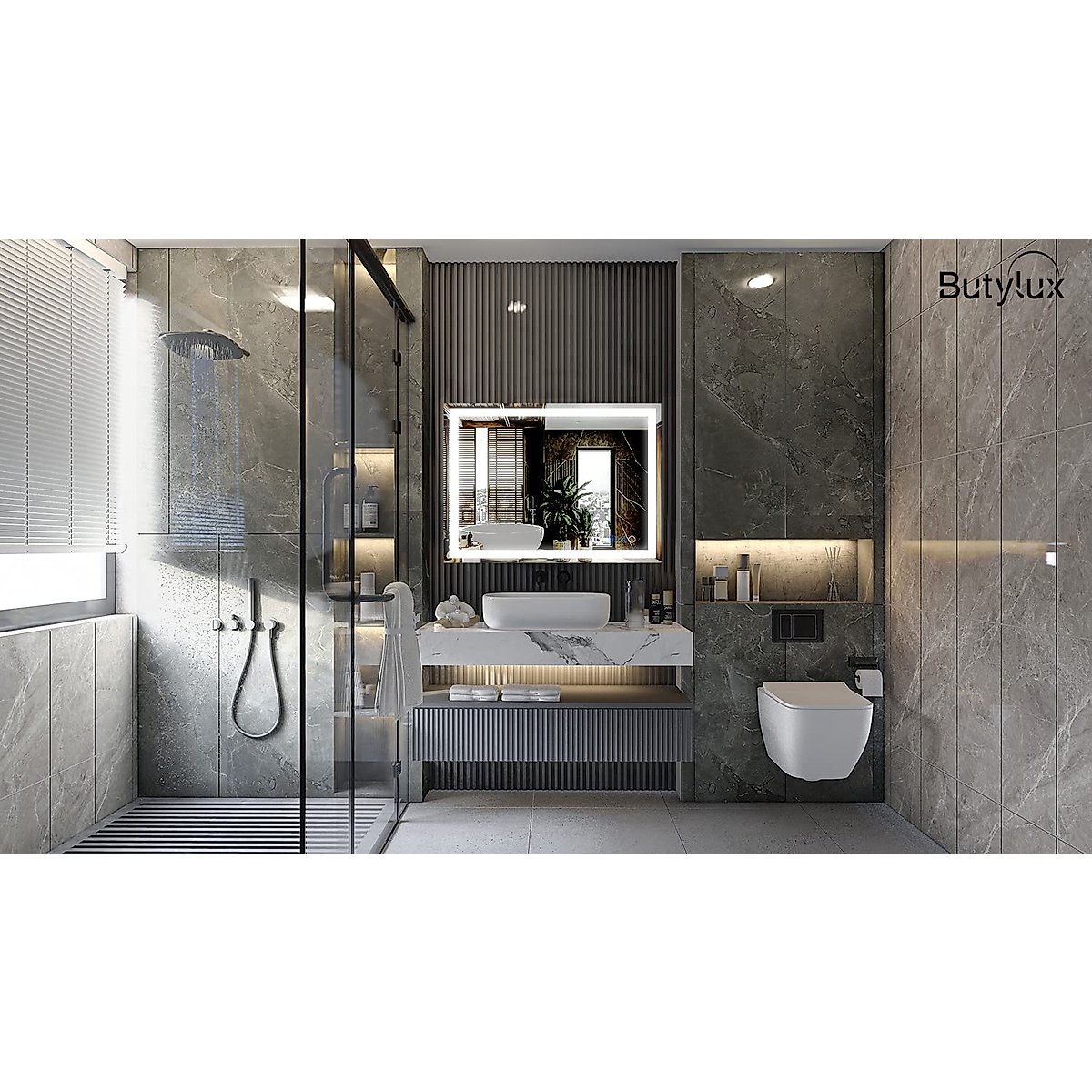 Butylux 32x24 inch LED Bathroom Mirror with Adjustable, Stepless Dimmable, Anti-Fog, Wall Mounted Lighted Bathroom Mirror with Smart Touch Button, Memory Function, 3000K-6000K (Horizontal/Vertical)