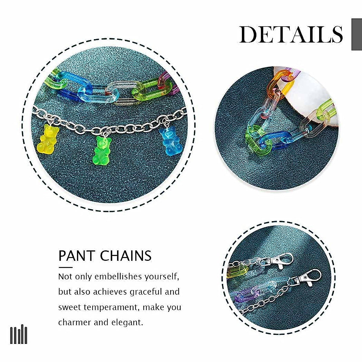 GENBREE Hip Hop Pants Chain Punk Colorful Jean Chains Layered Hipster Cool Trouser Chain Wallet Chain Waist Jewelry for Women and Girls