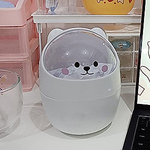 Mini Desktop Trash Can, Cute Home Desktop Trash Can with Lid Small Mini Plastic Desk Organizer Pencil Holder Desktop Trash Bin for Bedroom (4.33" x 6.1") White 4.33" x 6.1"