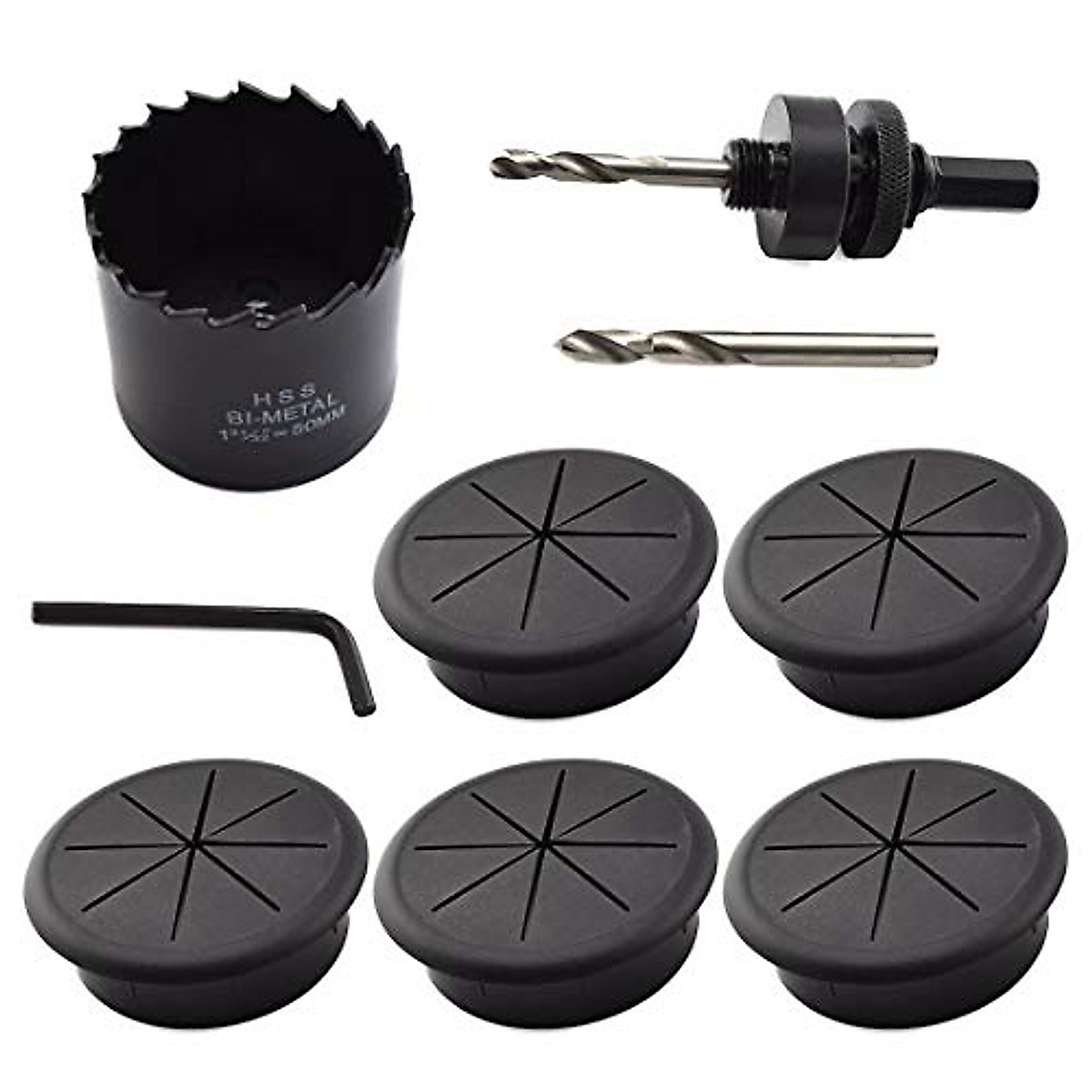 2 Inch Desk Grommet and Hole Saw Kit, OZXNO 5-Pack 50mm Flexible Desk Wire Cord Hole Cover with Matching Holesaw Drill Bits for Cable Organizer Wiring Management and Protection