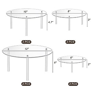 HeiMma 8 pcs Clear Acrylic Cake Stands, Round Cake Cupcake Stand for Dessert Table, Dessert Table Display Set, Buffet Risers for Display for Food, Size: 6” D,8” D,10” D,12” D