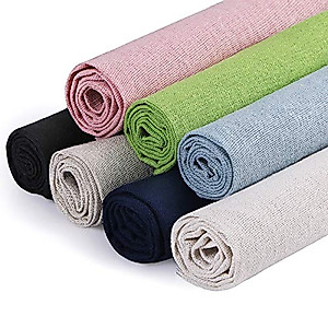 Linen Needlework Fabric, Kissbuty 7 Colors Linen Fabric Cloth for Garment Craft Flower Pot Decoration Embroidery Cross Stitch Cloth, 19.6 by 19.6 Inch (7 Colors)