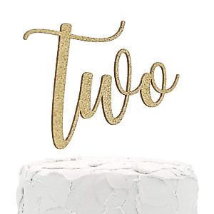NANASUKO 2nd Birthday Cake Topper - Two - Double Sided Gold Glitter - Premium Quality Made in USA
