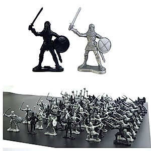 Odowalker 60 Pieces Ancient Soldier Figures Toy Middle Ages Army Infantry Archer Warriors Sword and Shield Swordman Archaic Soldiers Medieval Soldiers Model Military Figures Toy Sliver Black