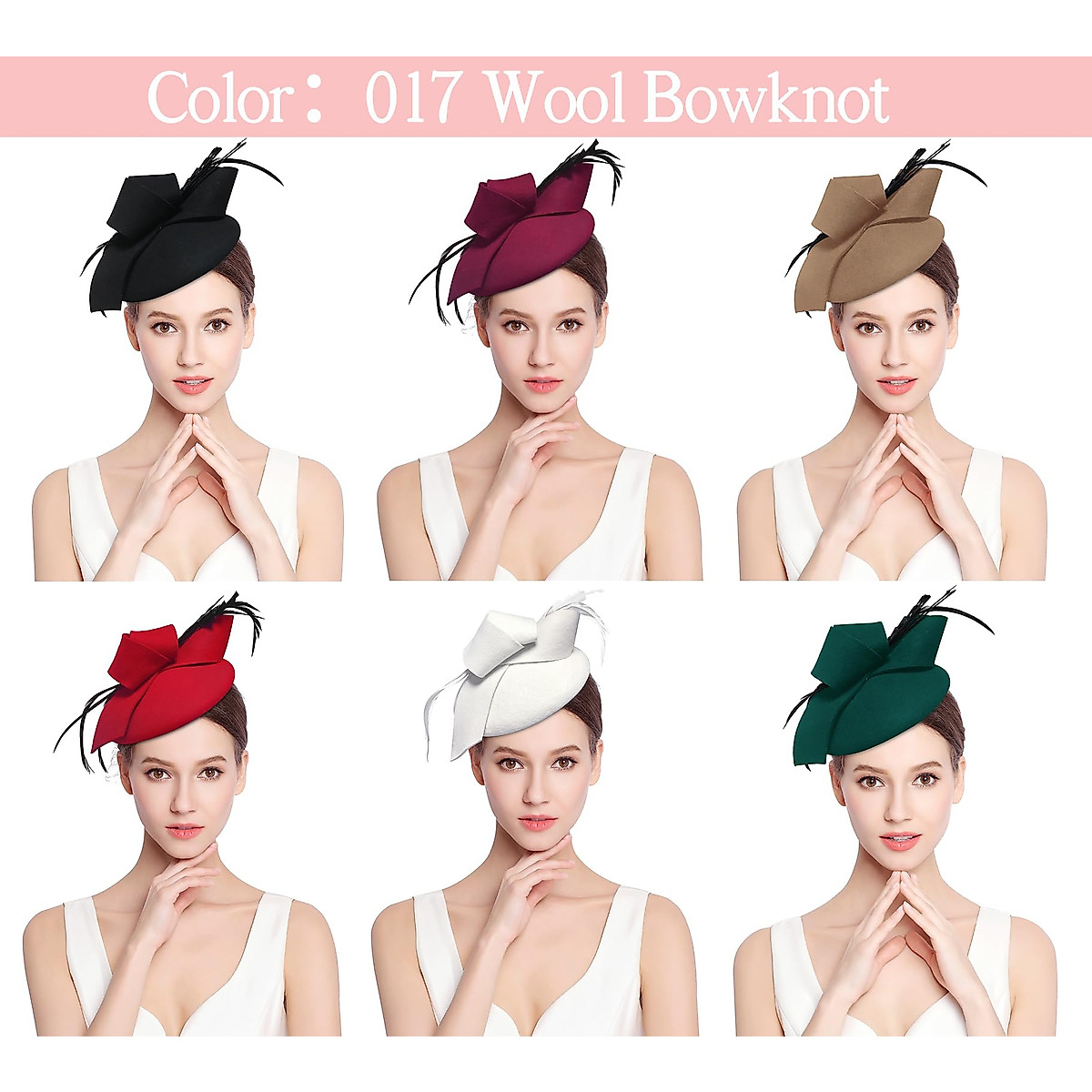 Z&X Wool Felt Fascinator Winter Women Elegant Pillbox Hat Bowknot Kentucky Derby Church Hat Retro Fedoras White