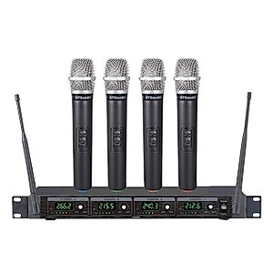 GTD Audio 4 Handheld Wireless Microphone Cordless mics System, Ideal for Church, Karaoke, Dj Party, Range up to 300 ft,