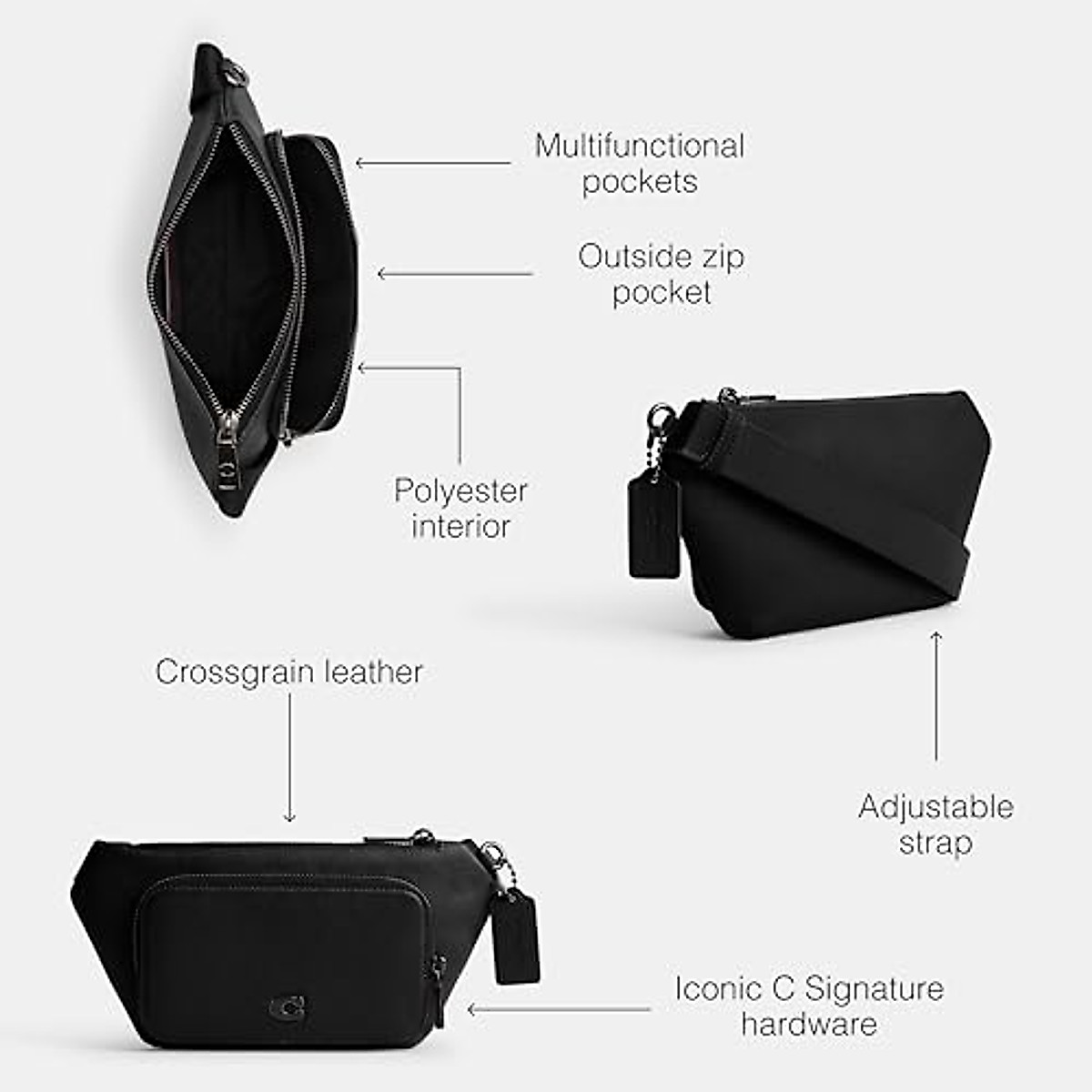 COACH Belt Bag in Crossgrain Leather, Black