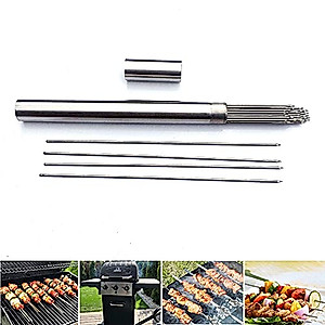 Stainless Steel Kabob Skewers, Heavy Duty Grilling Skewers, 12" Long Barbecue Skewers, Resuable BBQ Sticks for Shish Meat Shrimp Chicken (Set of 20 pcs Skewers +1 Tube Storage) (Round Skewers)