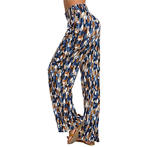Urban CoCo Women's Boho Palazzo Pants Wide Leg Beach Pants High Waisted Lounge Pants with Pockets(S, 9)