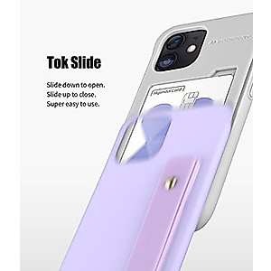 GOOSPERY SlideTok Compatible Case with iPhone 12/12 Pro Card Holder Phone Finger Band Loop Stretch Grip Kickstand 2 Card Storage Dual Layer Protective Bumper Wallet Cover - Purple