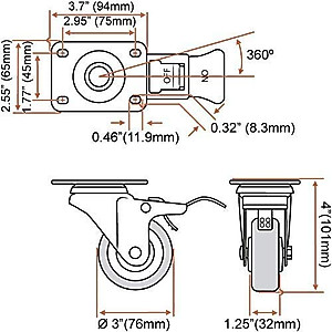 Online Best Service 4 Pack Caster Wheels Swivel Plate On Red Polyurethane Wheels (3 inch with Brake)