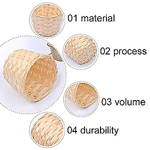 Desktop Bamboo Weaving Storage Basket, Small Household Bamboo Wood Woven Storage Box for Debris Crafts Toys Jewelry Organizer Desk Decoration Desktop Flower Pot Garbage Can S