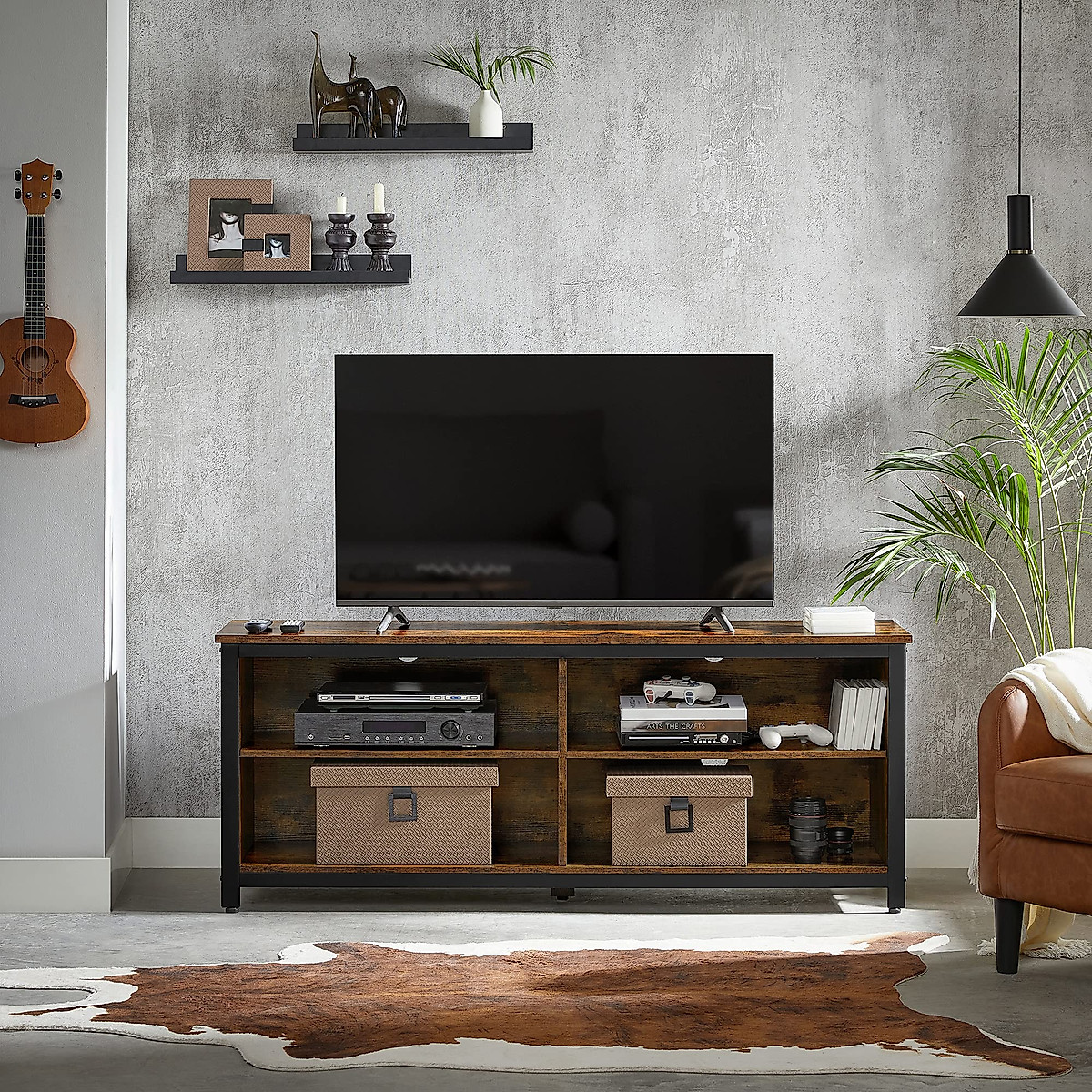 VASAGLE TV Stand for Televisions up to 65 Inch, Entertainment Center, with Adjustable Shelves for Living Room, Bedroom, 57.9 x 15.7 x 23.6 Inches, Rustic Brown + Black