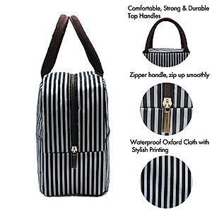 Lunch Bags For Women Lunch Tote Bag Lunch Box Water-Resistant Thermal Cooler Bag Lunch Black Stripe For Picnic Beach Sporting