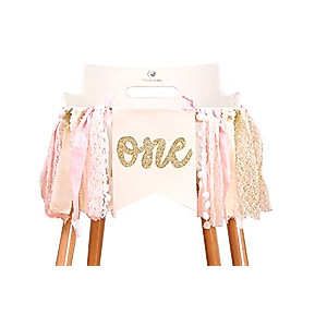 Highchair Banner 1st Birthday - Pink Happy Birthday Banner Party Decorations for First Birthday,Best Princess Photo Props for Baby Girl(Swan)