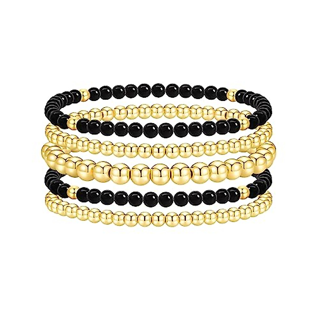 Gold Beaded Bracelets for Women Stackable Gold Bracelets for Women 14K Gold Plated Stretch Bead Ball Bracelet Hypoallergenic Bohemian Bracelets