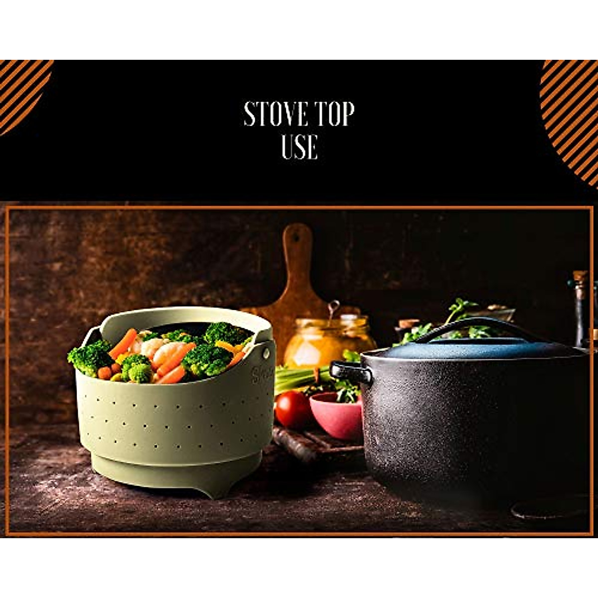 Skoo Silicone Vegetable Steamer Basket for Stove Top, 6 Qt Instant Pot, Ninja Foodi, Other Pressure Cookers - Instant Pot Accessories - For Steaming Food and Perfect Steamed Veggies (Green)