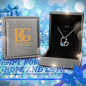 Bengnkes BG 925 Sterling Silver I Am a Child of God Cross Pendant Necklaces for Women, March Birthstone Blue Heart Necklace Communion Goddaughter Christian Baptism Gifts