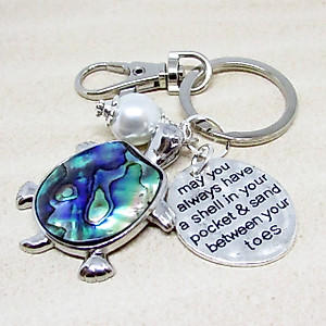 Sea Turtle Keychain - Beach Inspired Gifts - Abalone Shell Turtle Keyring - Birthday Gifts for Women