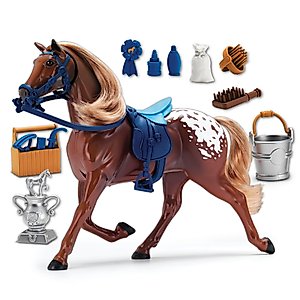 Sunny Days Entertainment Appaloosa Horse with Moveable Head, Realistic Sound and 14 Grooming Accessories - Blue Ribbon Champions Deluxe Toy Horses