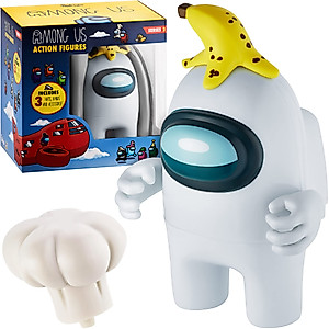 P.M.I. Among Us Action Figure |One of Four 6.7-Inch-Tall Collectibles | Among Us Toys and Playable Mini Toys | White Crewmate in The Spotted Peeled Banana Hat with Hidden Hat and Hands | Kids’ Toys