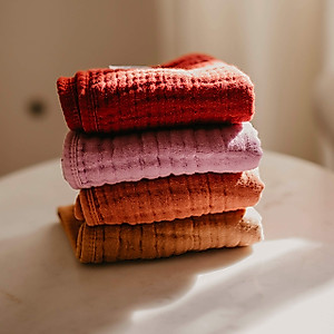 Parker Baby Muslin Burp Cloths | 100% Cotton Burping Clothes, Newborn Essential | Must-Have Baby Registry, Modern and Trendy Colors | 20"x11" Large Baby Burp Cloths, 4-Pack Rose