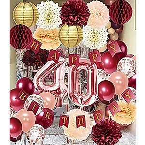 40th Birthday Decorations for Women Fall Burgundy Rose Gold 40th Birthday Party Supplies Polka Dot Fans 40th Birthday Balloons Burgundy Rose Gold 40 Birthday Decorations Fall