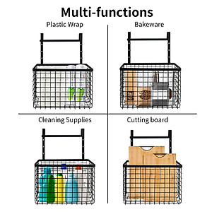 Qflushor Cabinet Door Organizer with Towel Bar, 2 Pack Over The Cabinet Door Organizer, Cutting Board Organizer with Towel Holder Kitchen Cabinet Organizer for Pantry, Baking Sheet, Wrap, Black