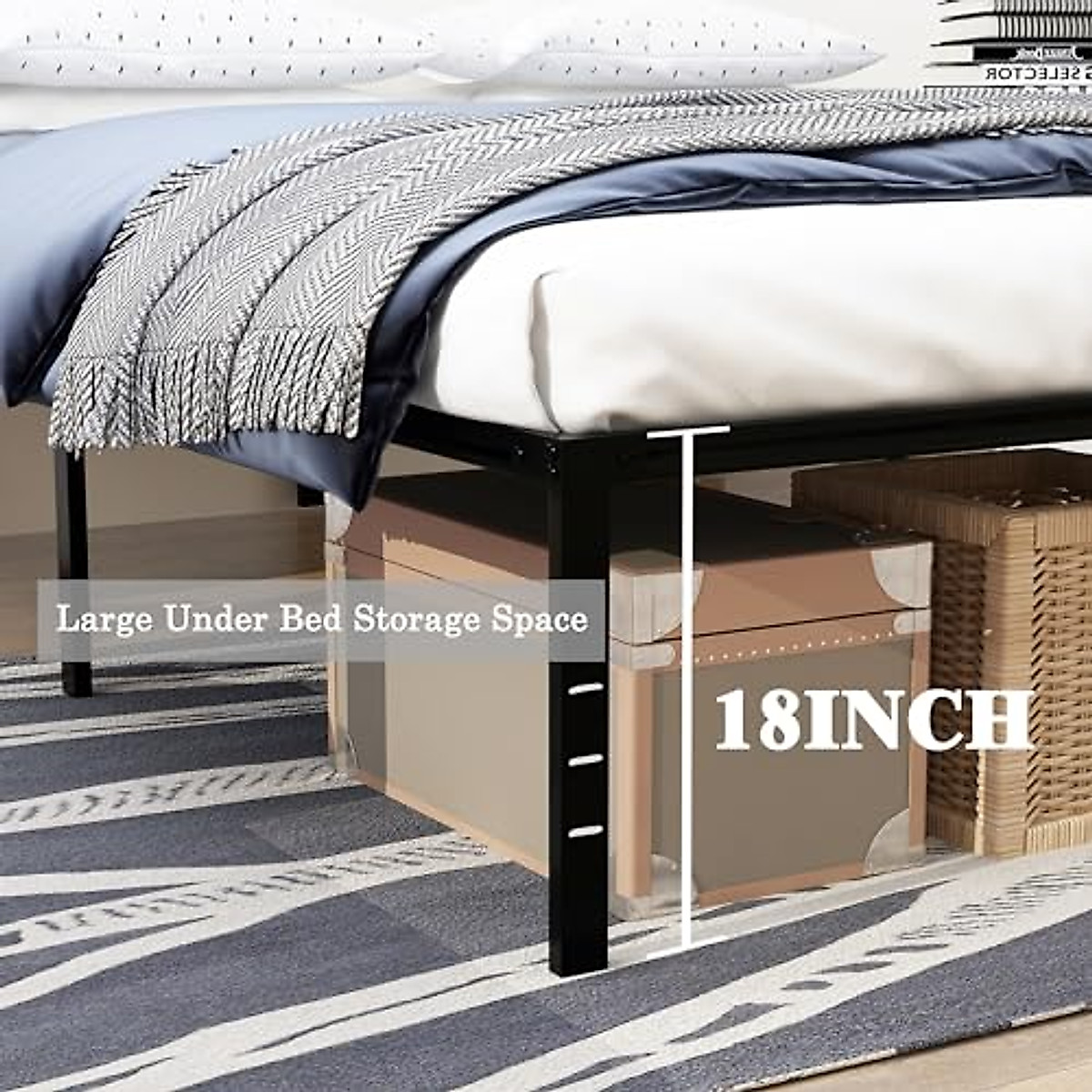 Yedop 18 Inch California King Size Bed Frames, No Box Spring Needed, 2500 lbs Heavy Duty Steel Slat Support, Non-Slip & Noise Free, California King Metal Bed Frame, Black