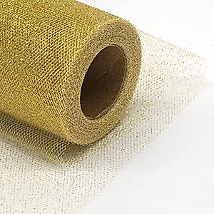 Gold Glitter Tulle Rolls, 6 Inch by 25 Yards Sparkle Fabric Ribbon for DIY Tutu Skirt Sewing Bow Wedding Decorations Craft Supplies