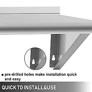 Karpevta Stainless Steel Wall Mount Shelf 12x24 Inch Stainless Steel Shelf Wall Mounted Stainless-Steel Shelf Wall Mountable for Kitchen, Utility Room