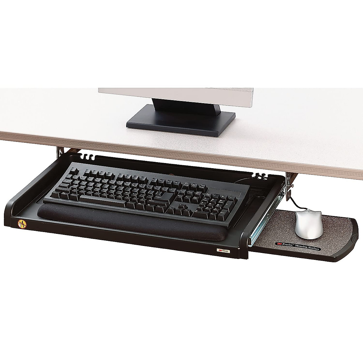 3M Adjustable Under-Desk Keyboard Drawer, Three Height Settings, Wide Tray with Gel Wrist Rest Accomodates Most Keyboards, Slide Out Mouse Platform with Precise Mouse Pad, Black (KD45)