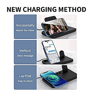 Wireless Charger, 4 in 1 Charging Station Compatible with Magsafe Charger iPhone 12, Apple Watch Series 6, Apple Pen Charger, Airpods Wireless Charger (Black)