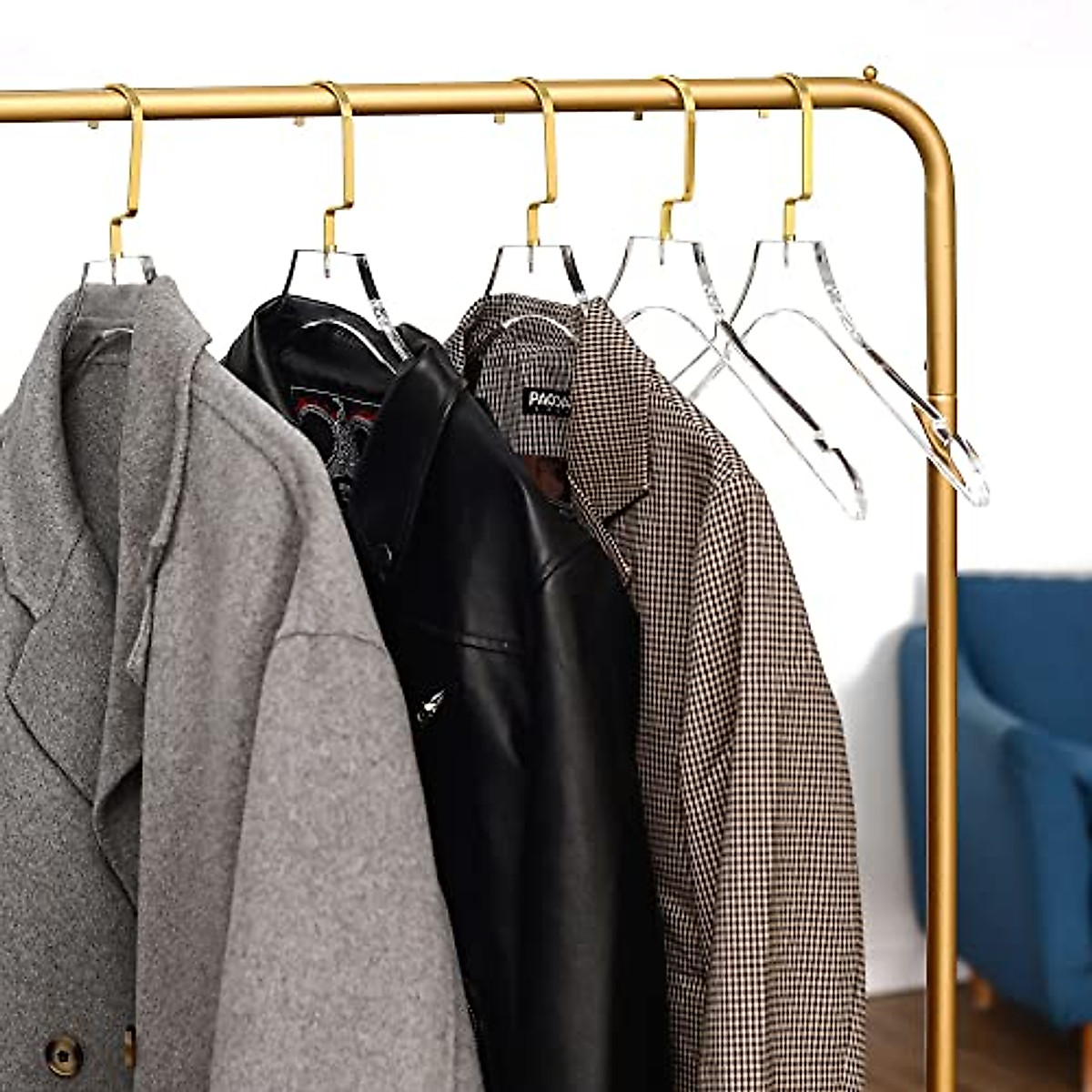 Besser Acrylic Clear Hangers 15 Pack Gold Acrylic Hangers Premium Quality Crystal Clear Hangers with Gold Hooks Luxury Dress Suit Hangers（Flat Hook）