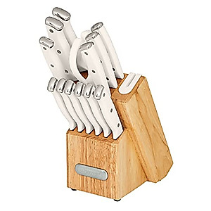 Farberware Edgekeeper Triple Riveted Knife Block Set with Built in Sharpener, 14-Piece, White
