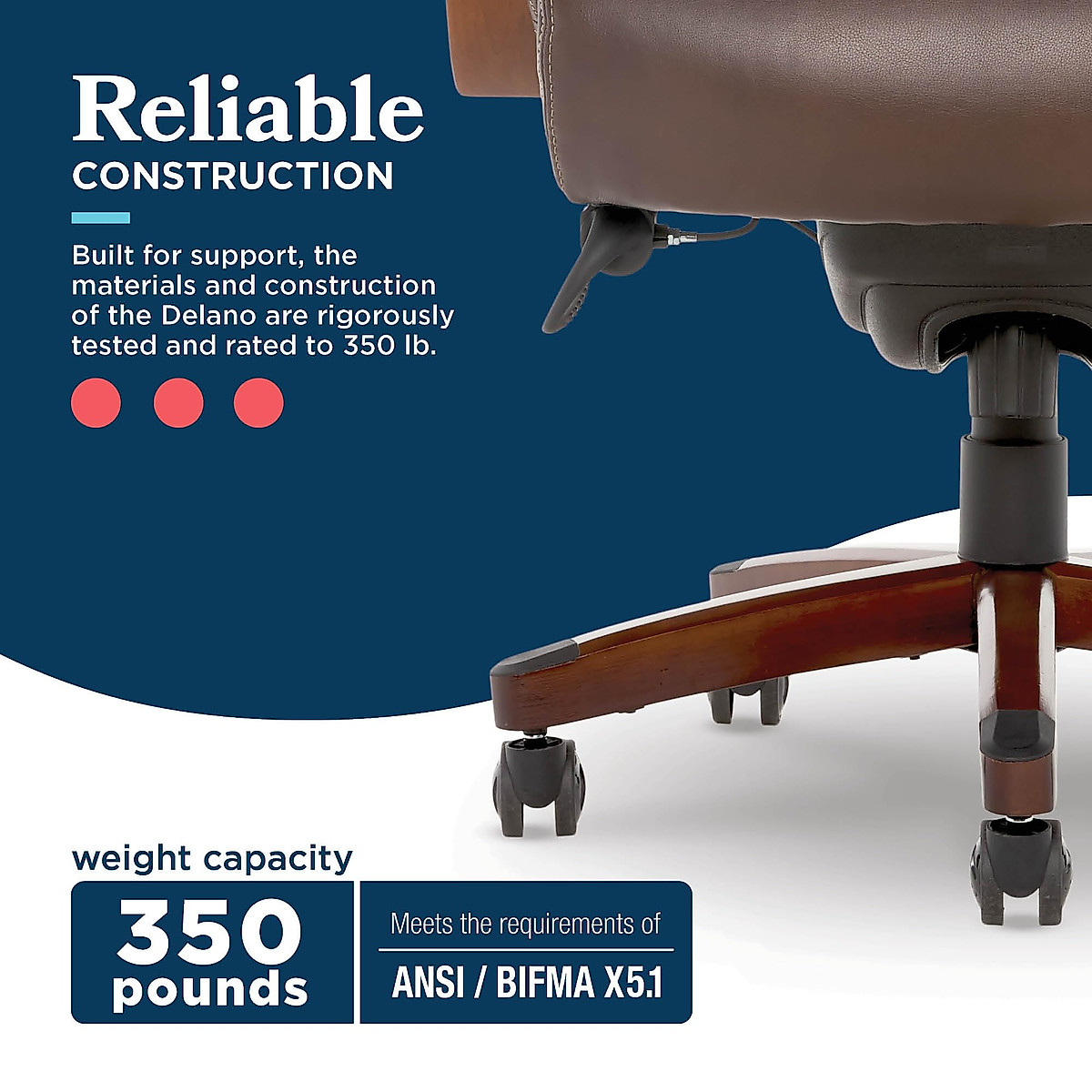 La-Z-Boy Delano Big & Tall Executive Office Chair | High Back Ergonomic Lumbar Support, Bonded Leather, Brown | 45833 model