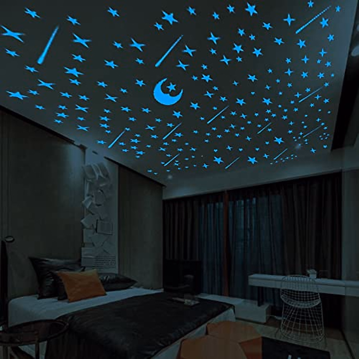 Glow in The Dark Stars Stickers for Ceiling and Wall, 216 Pcs Glowing Stars for Ceiling,Star Wall Decals for Kids Baby Room Birthday Gift