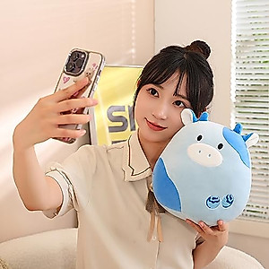 SQEQE Cow Plush Toy Cute Blueberry Cow Stuffed Animals Soft Pillow Plushies Kawaii Cow Plushie Food Plush Gift for Girls Kids Decor(Blue 10 inch)