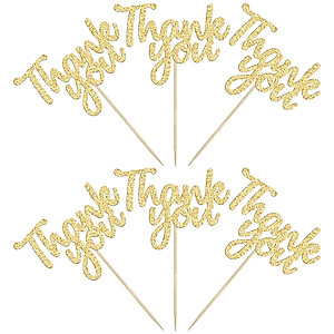 Gyufise 36Pcs Gold Glitter Thank You Cupcake Toppers Thank You Cupcake Picks for Birthday Anniversary Thanksgiving Day Wedding Bridal Party Decoration Supplies