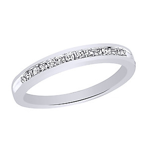 AFFY Princess Cut White Natural Diamond Wedding Band Ring in 10K Solid Gold (0.2 Cttw)