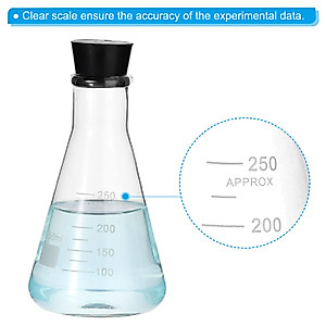 PATIKIL Erlenmeyer Flask, 2 Set 250ml 8.5oz Narrow Mouth Graduated Flasks with Rubber Stopper Borosilicate Glass Flasks with Printed Graduation for Lab Experiment Chemistry Science Study